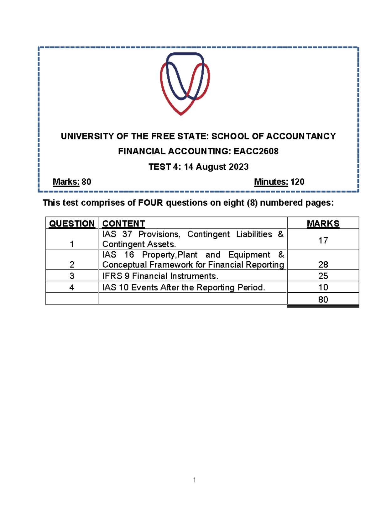 EACC2608 Semester Test 4 2023 Final - UNIVERSITY OF THE FREE STATE ...