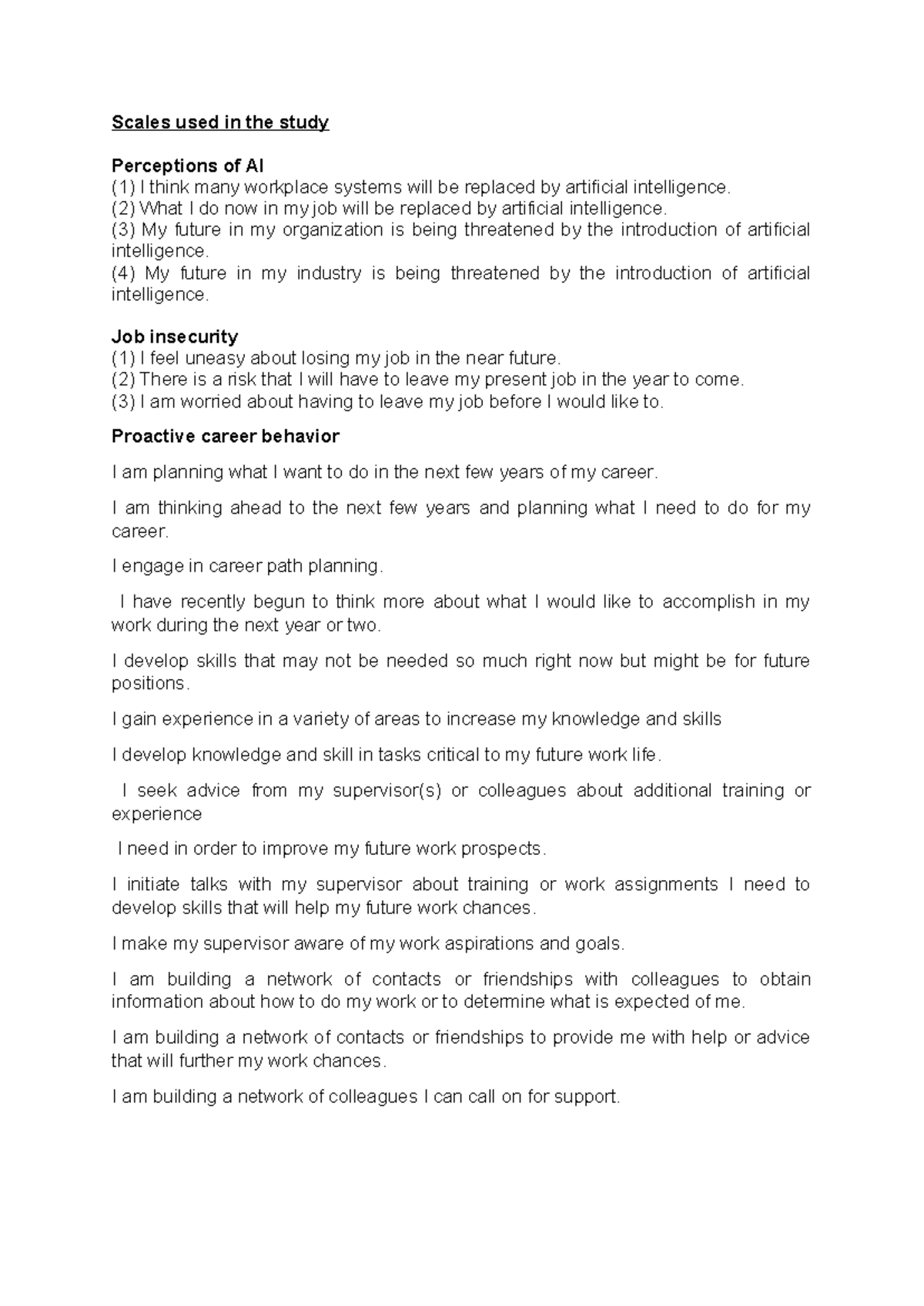 Scales used in the study - Scales used in the study Perceptions of AI ...