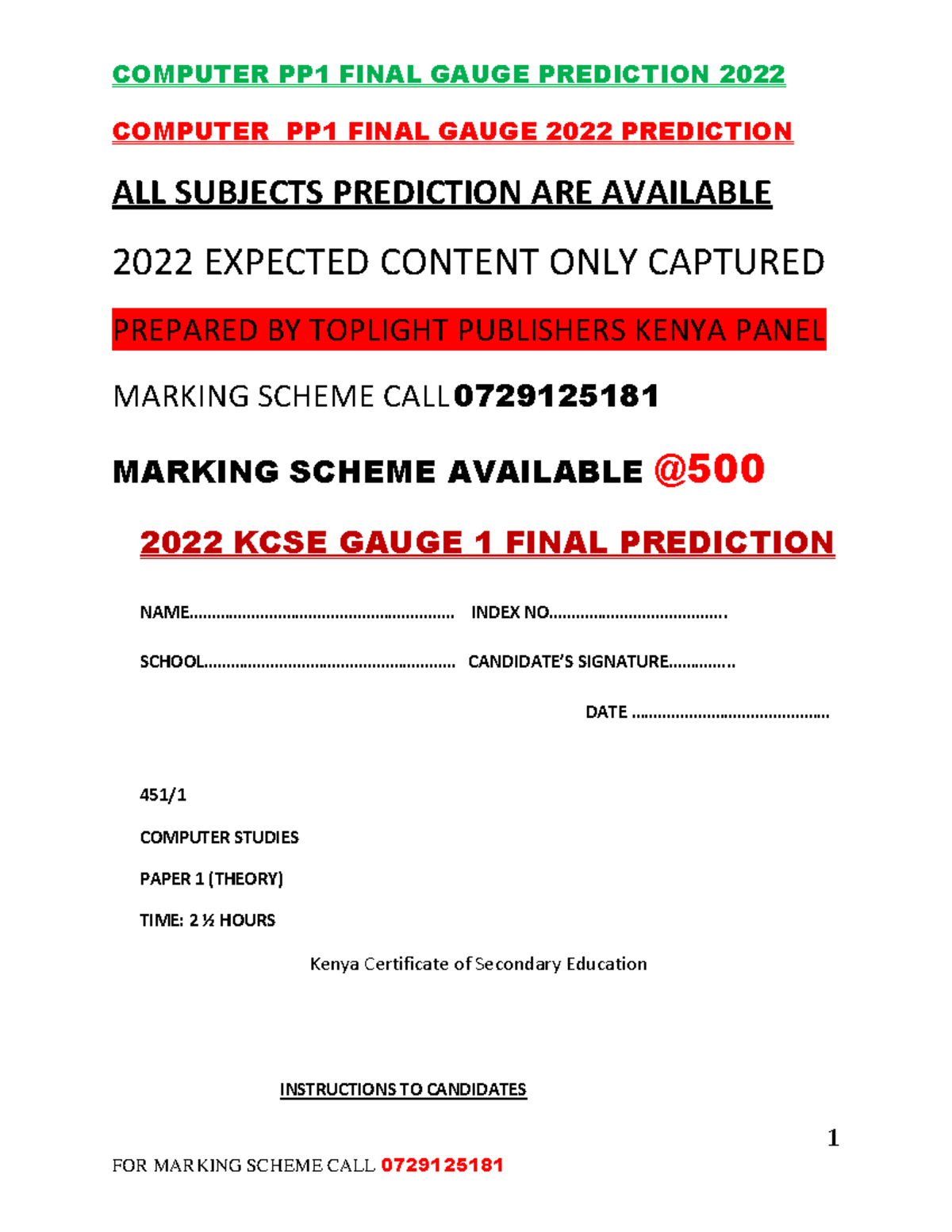 Computer PP1 Final Gauge 2022 Prediction - 1 COMPUTER PP1 FINAL GAUGE ...