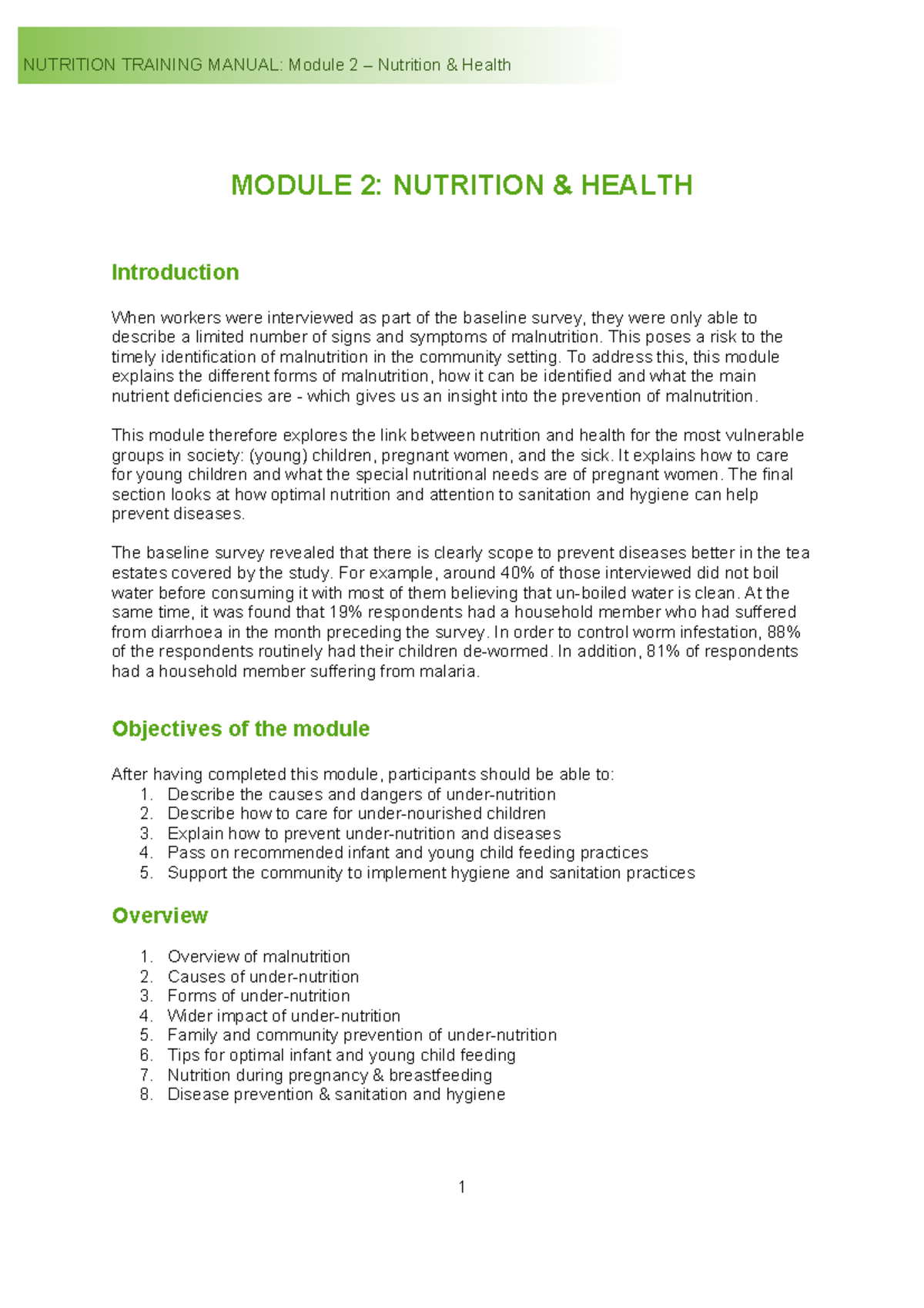 Nutrition Training Manual Nutrition Health Module 2 of 31 - MODULE 2 ...