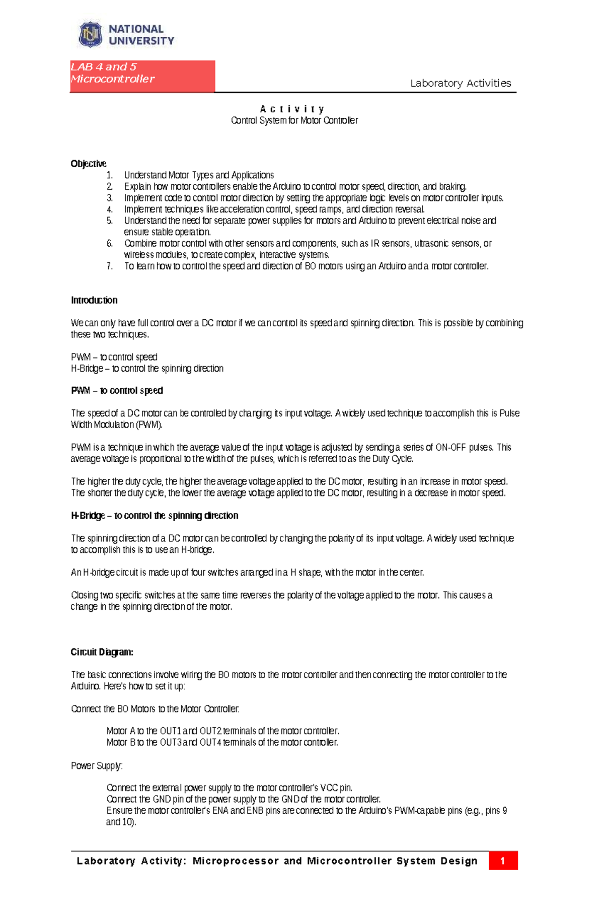 Lab 4 and 5 - Motor Controller - Microcontroller Laboratory Activities ...