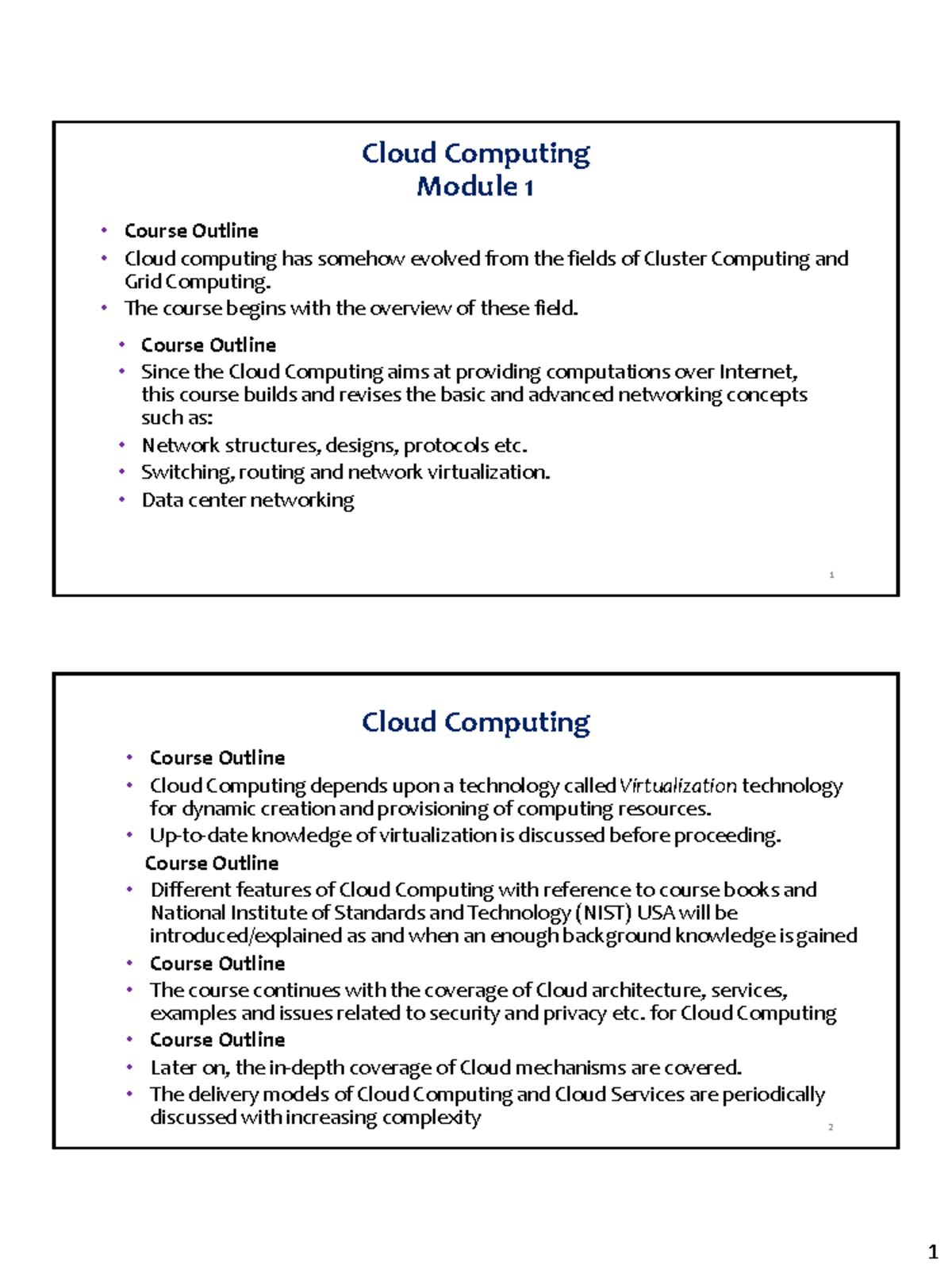 Module 1 - 32 2 PPT - cdmkdfskz - Cloud Computing Module 1 • Course Outline • Cloud computing ...