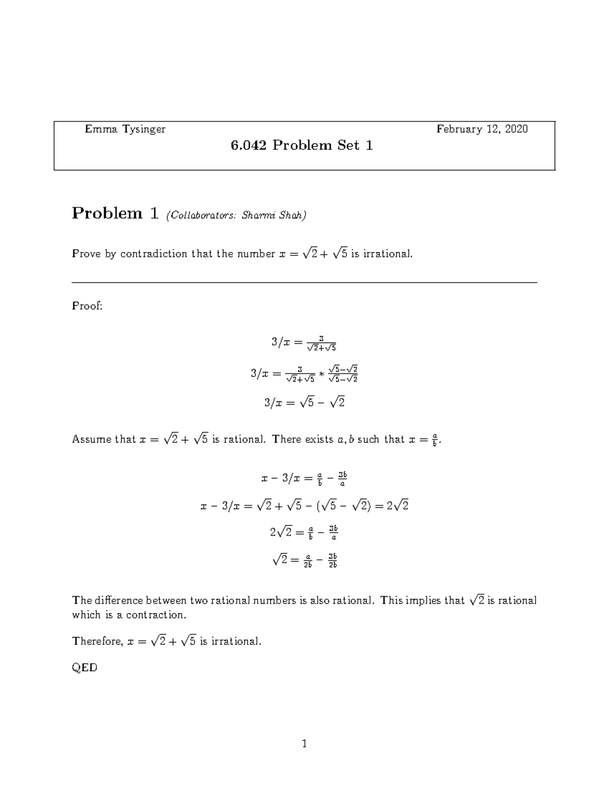 Problem Set #1 (6.042) - Emma Tysinger February 12, 2020 6 Problem Set 1 Problem 1 ...