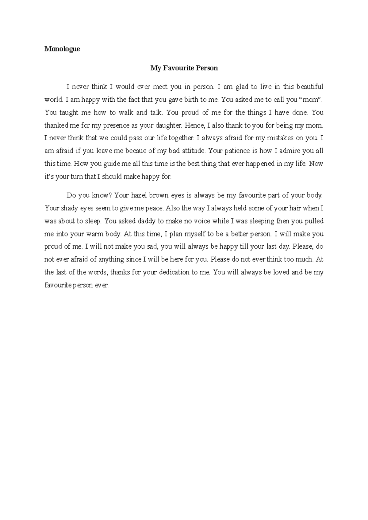 Monologue and Dialog 2 - for practice - Monologue My Favourite Person I ...