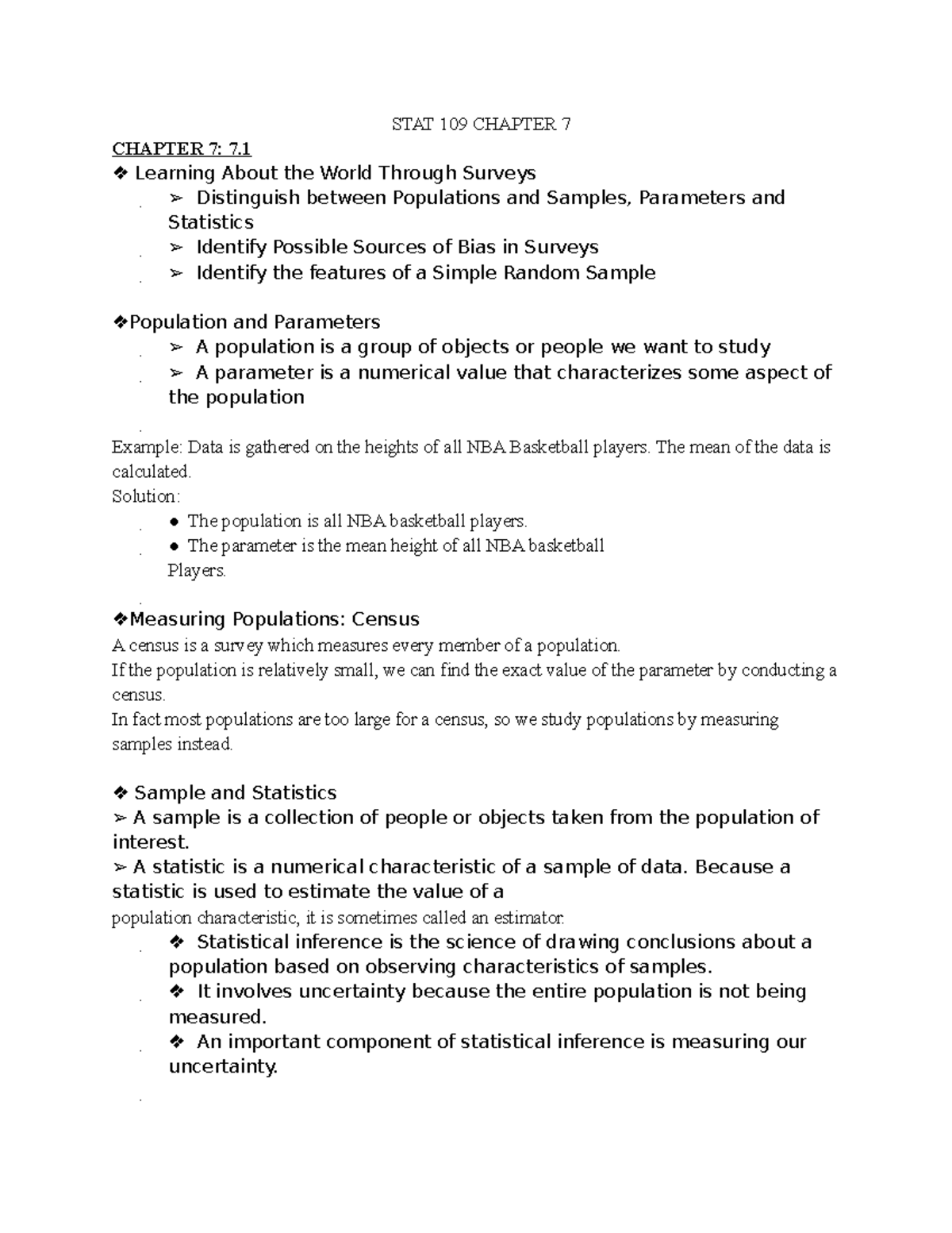 Stat 109 chapter 7 notes - STAT 109 CHAPTER 7 CHAPTER 7: 7. Learning ...