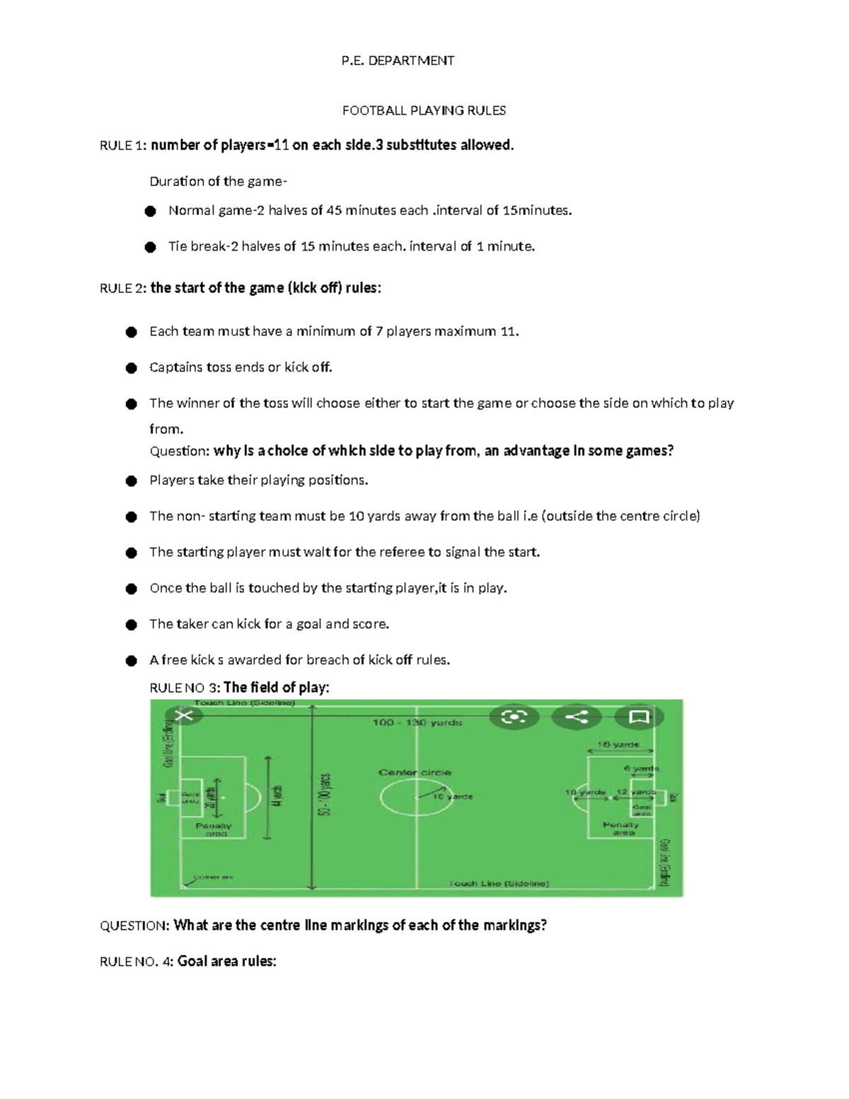 Football Playing Rules - FOOTBALL PLAYING RULES RULE 1: number of ...