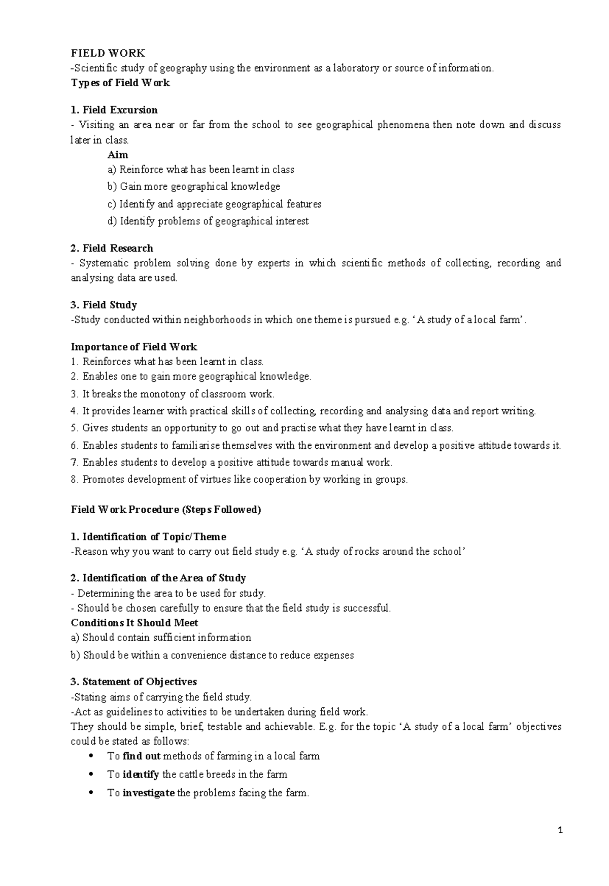 FORM 1 Field WORK Notes - Economics and Finance (EES 200) - Edit ...