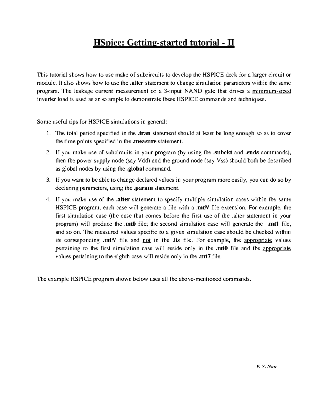 Hspice Tutorial-II - HSpice: Getting-started tutorial - II This ...