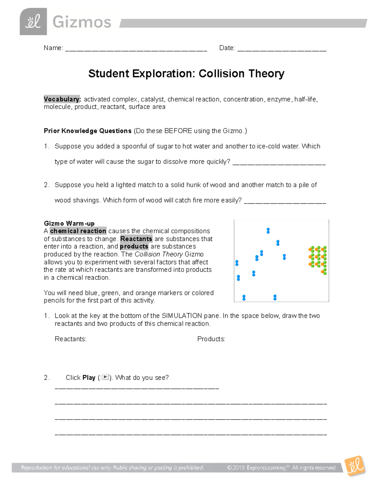 Collision Theory Student Worksheet - Name ...