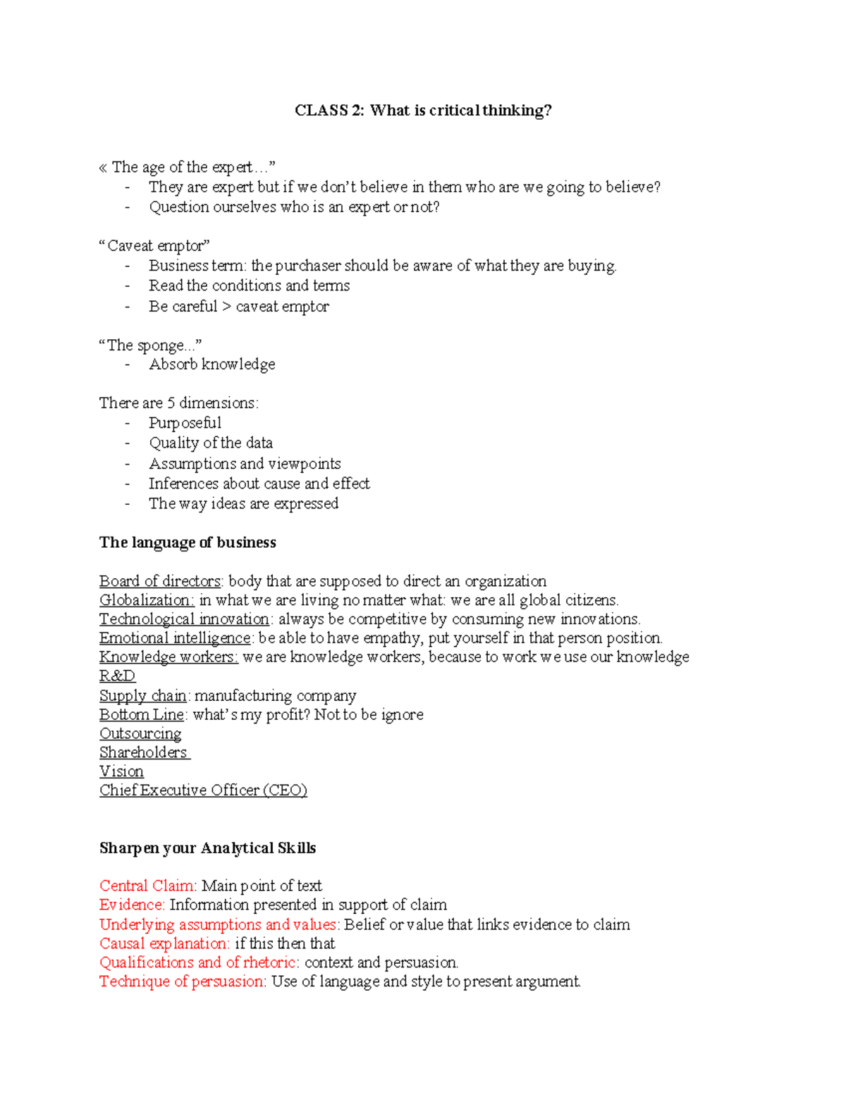 Class 2 - CLASS 2: What is critical thinking? « The age of the expert ...