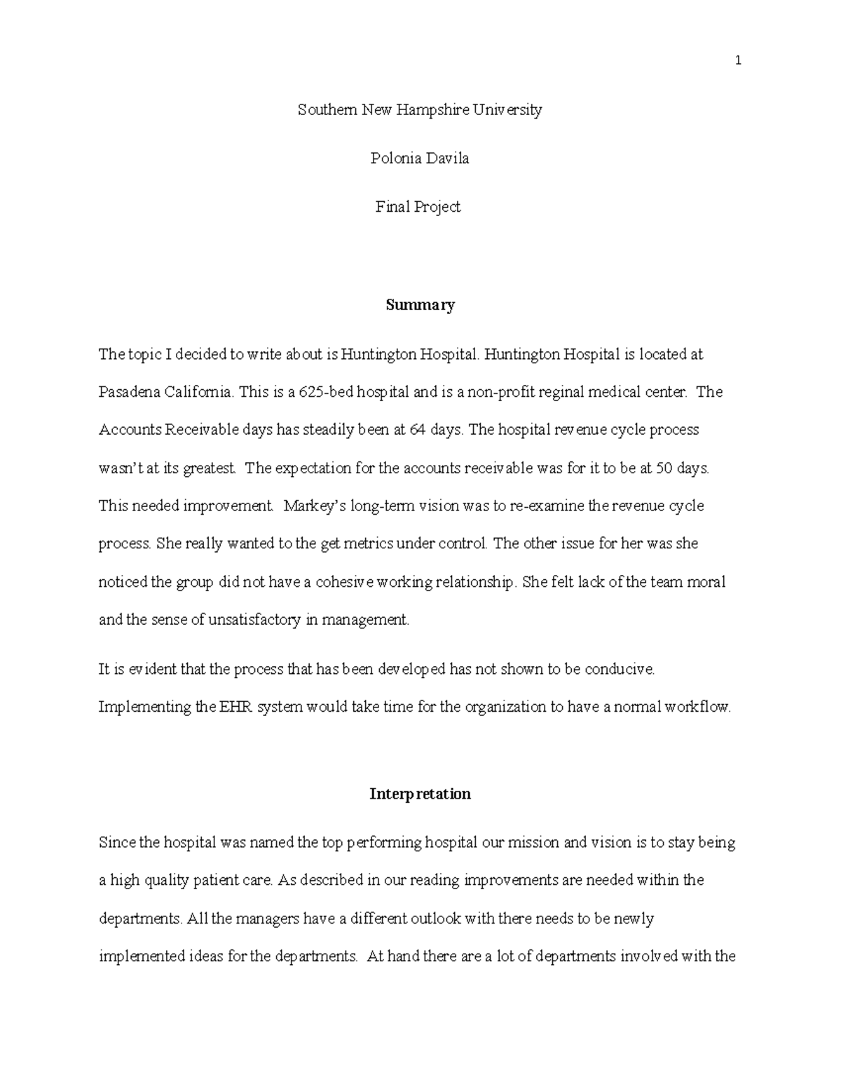 Southern New Hampshire University 1 final Project - Southern New ...