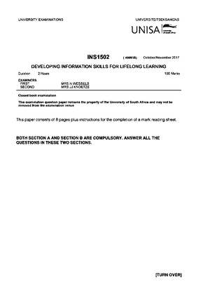 INS1502 Study guide - #2011 University of South Africa All rights ...