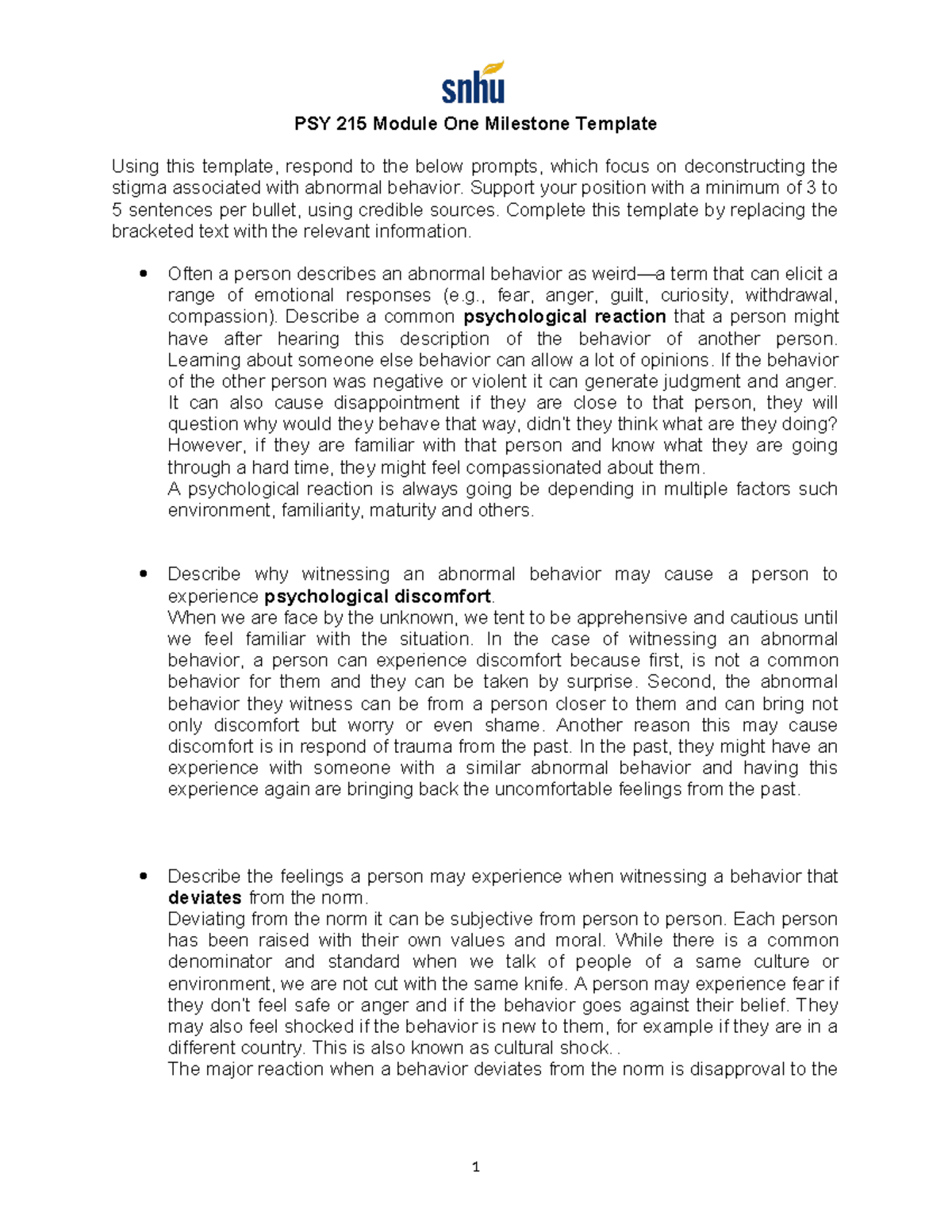PSY 215 Module One Milestone - Support your position with a minimum of ...