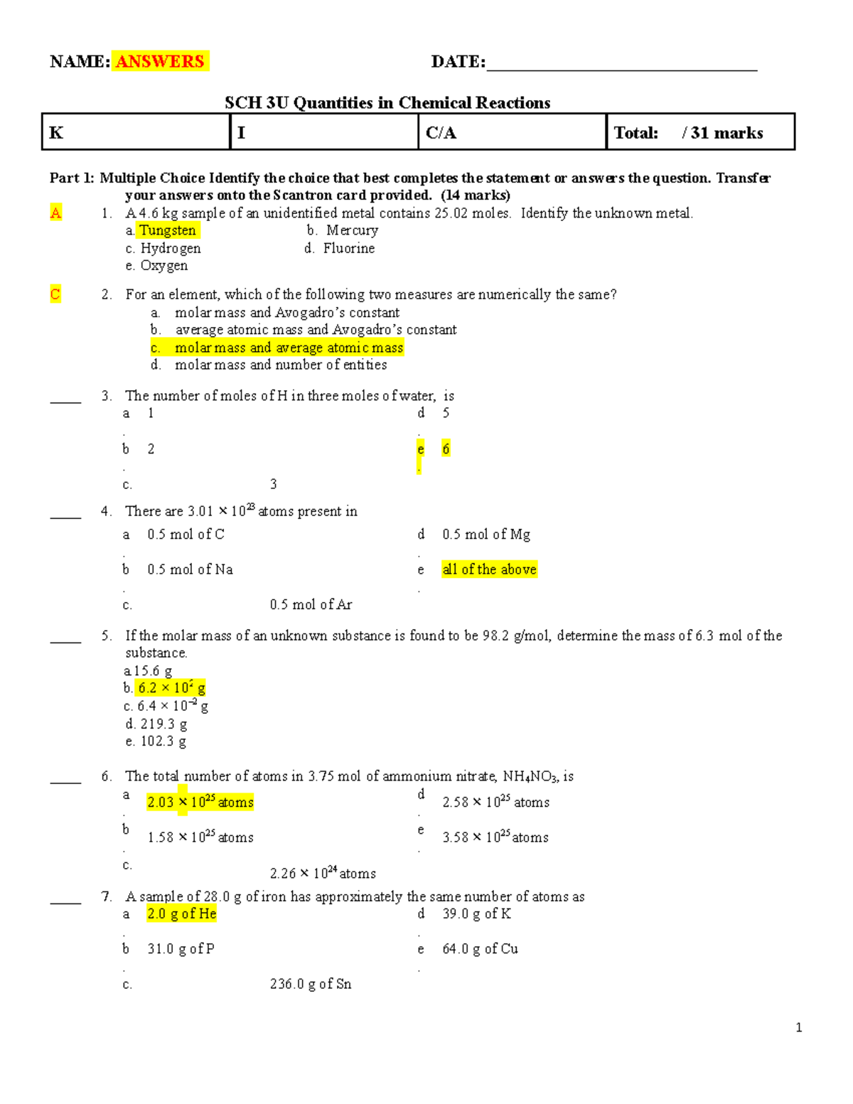 Ch 6 practice quiz Moles answers - NAME: ANSWERS DATE ...