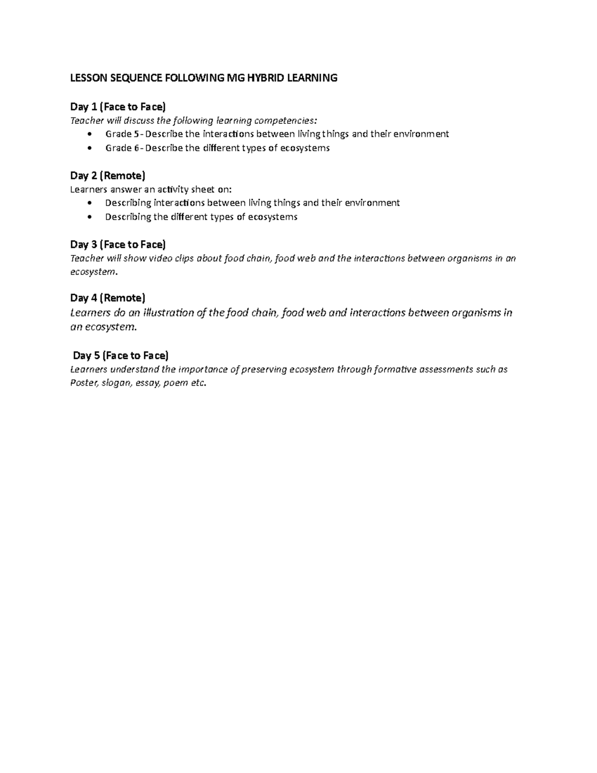 MG Output Lesson Sequence Following MG Hybrid Learning - LESSON ...