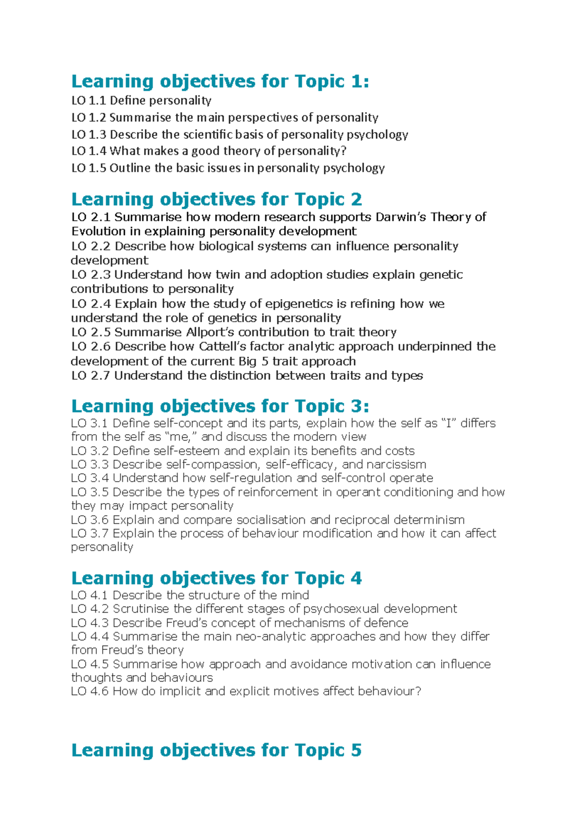 Learning objectives - Studocu