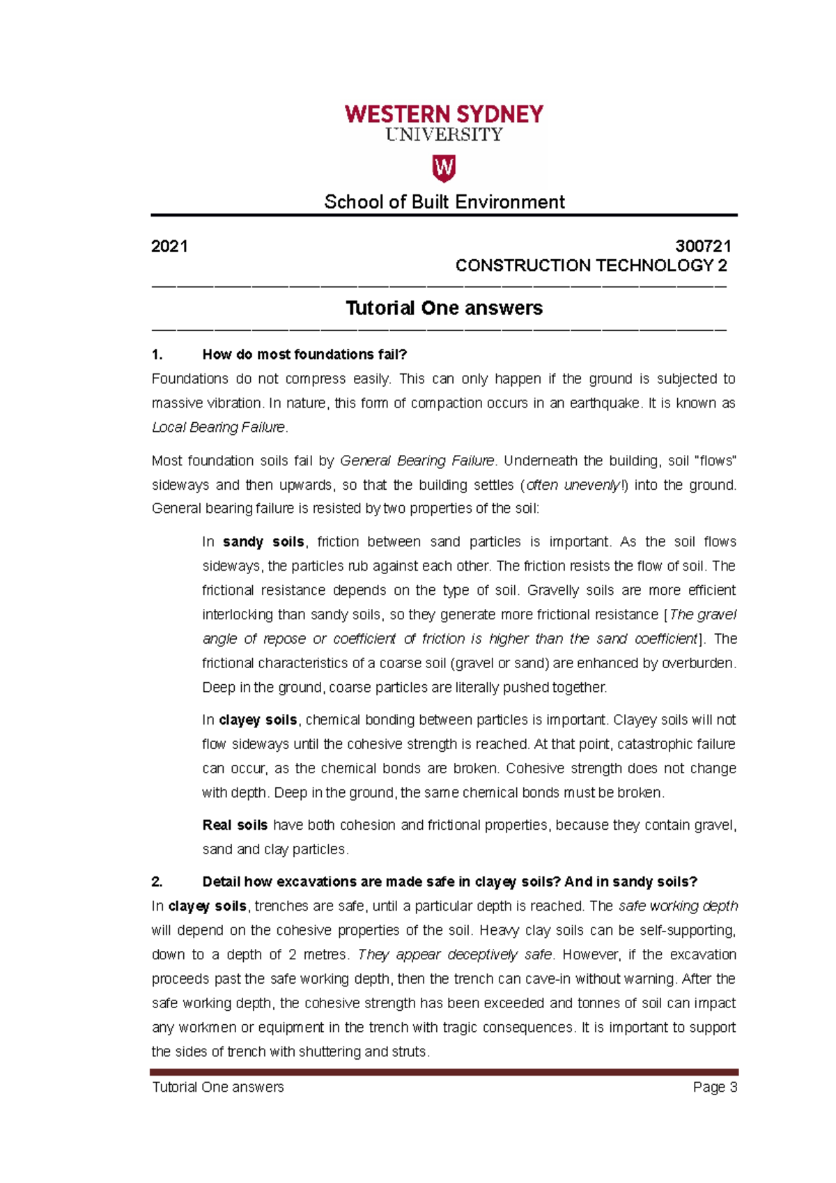 Tutorial 1 answers - School of Built Environment 2020 300721 ...