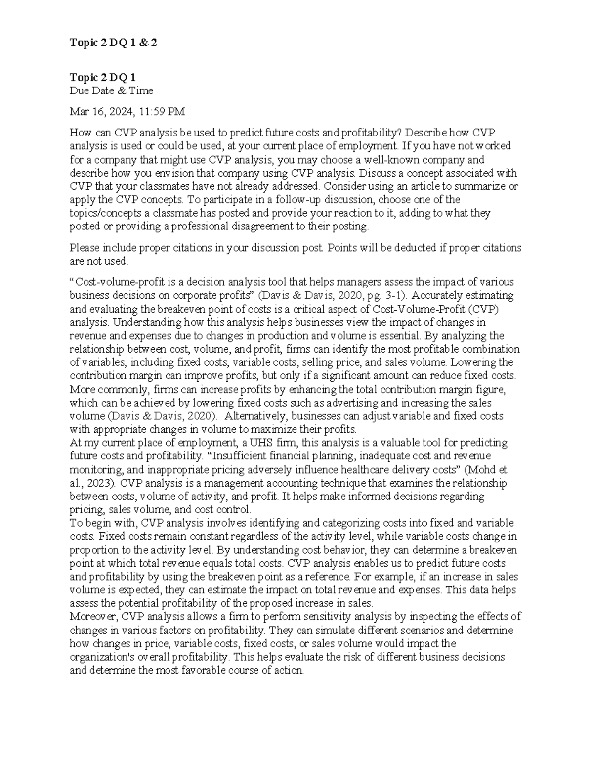 Topic 2 DQ 1 & 2 - BUS-660-O501 Quantitative Methods - Topic 2 DQ 1 Due ...