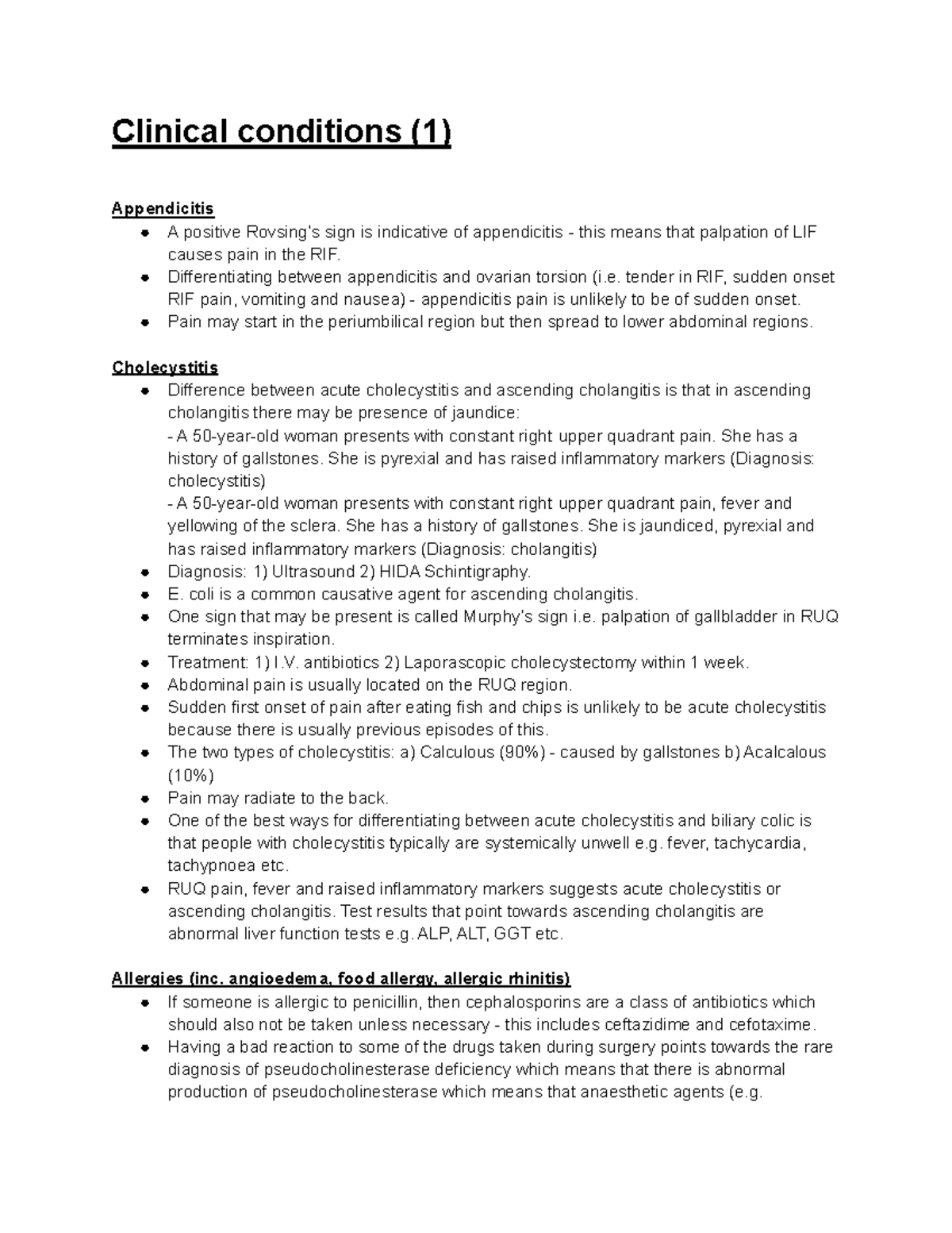 Clinical conditions - This is a summary of notes that I have put ...