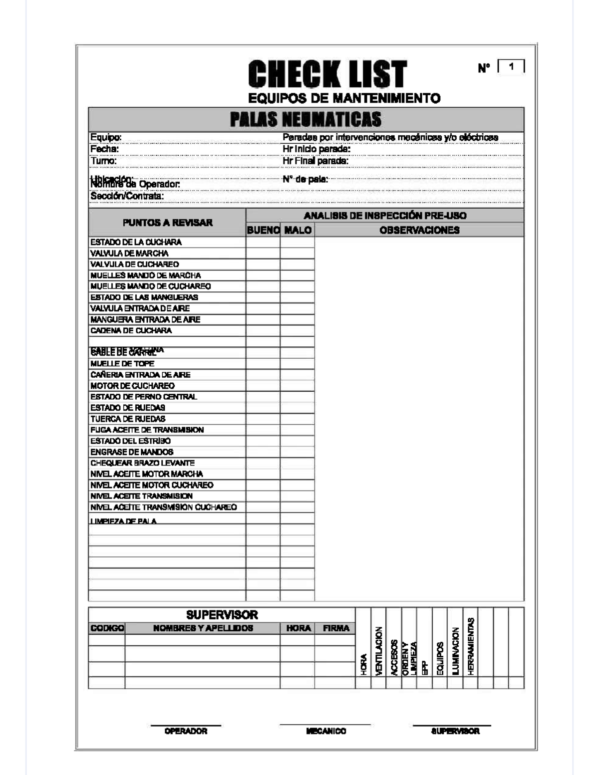 Check List Pala - 2022 - Gestión de la Seguridad y Salud Ocupacional en ...