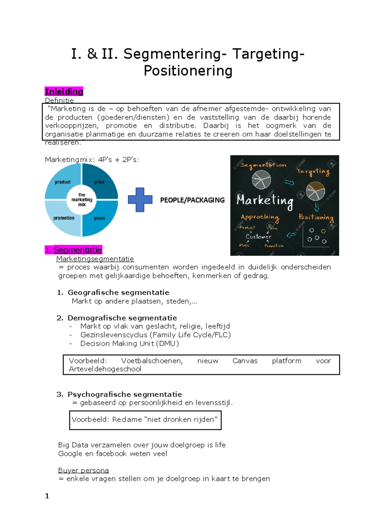 Marketingcommunicatie - I. & II. Segmentering- Targeting- Positionering Inleiding Definitie ...