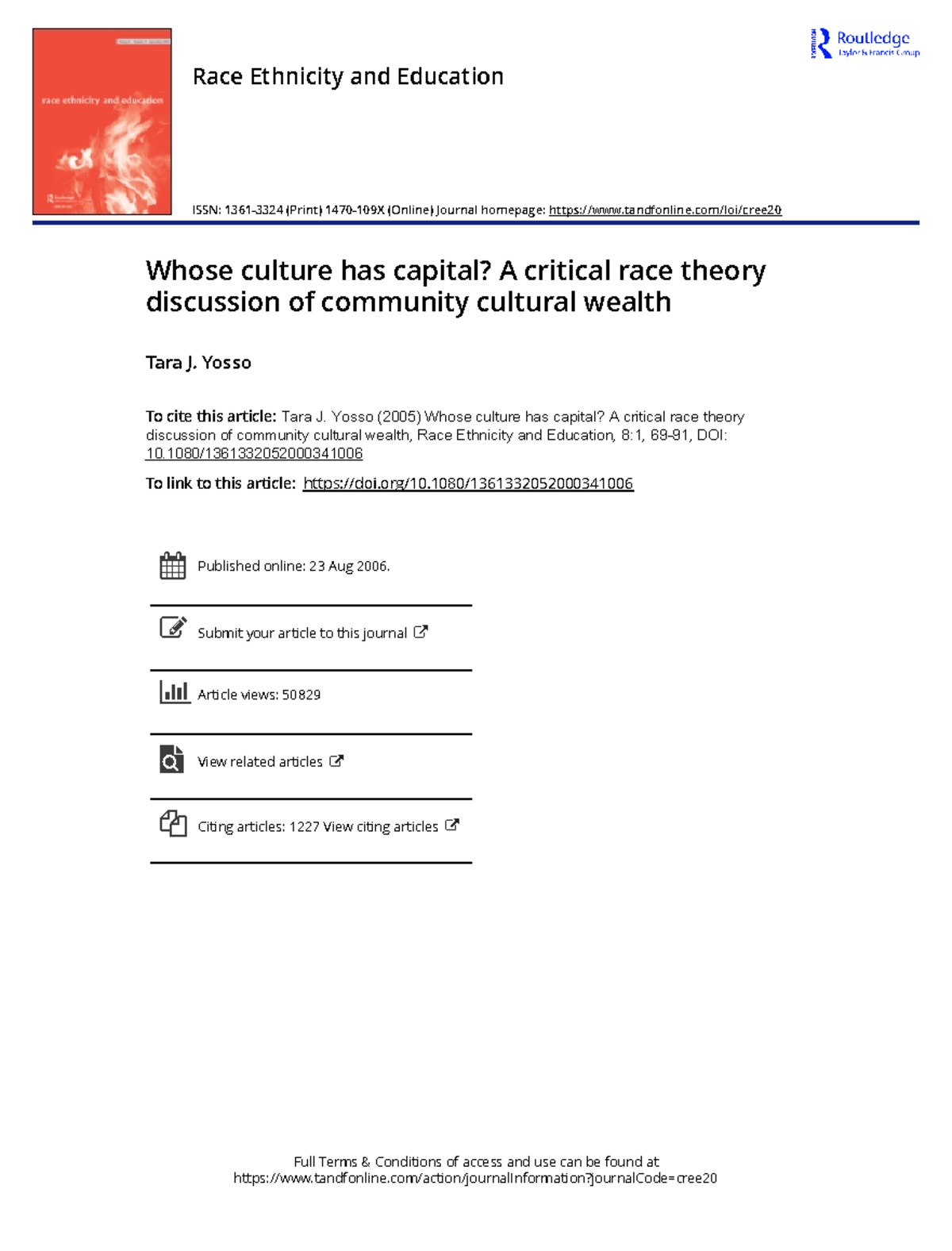 Yosso (2005 ). Whose culture has capital - Full Terms & Conditions of ...