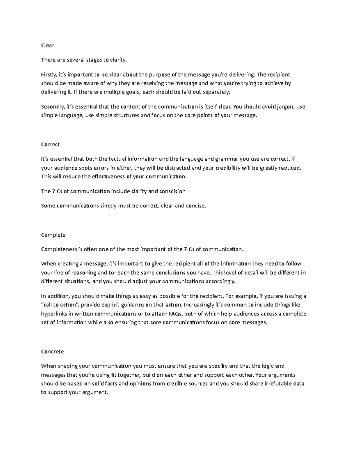 7 C's of Communication - Clear There are several stages to clarity ...