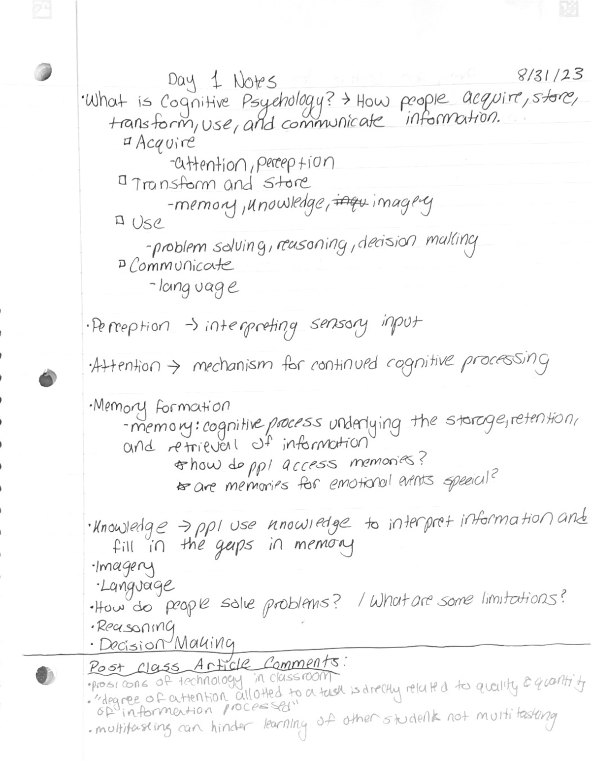 Perception Lecture Notes - PSY 214 - Studocu