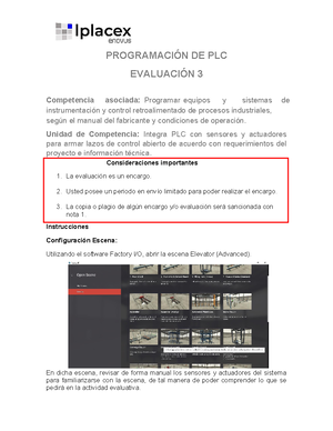 EVA 1 Programacion PLC. Patricio Sanchez - PROGRAMACIÓN DE PLC EVALUACIÓN I Competencia asociada ...
