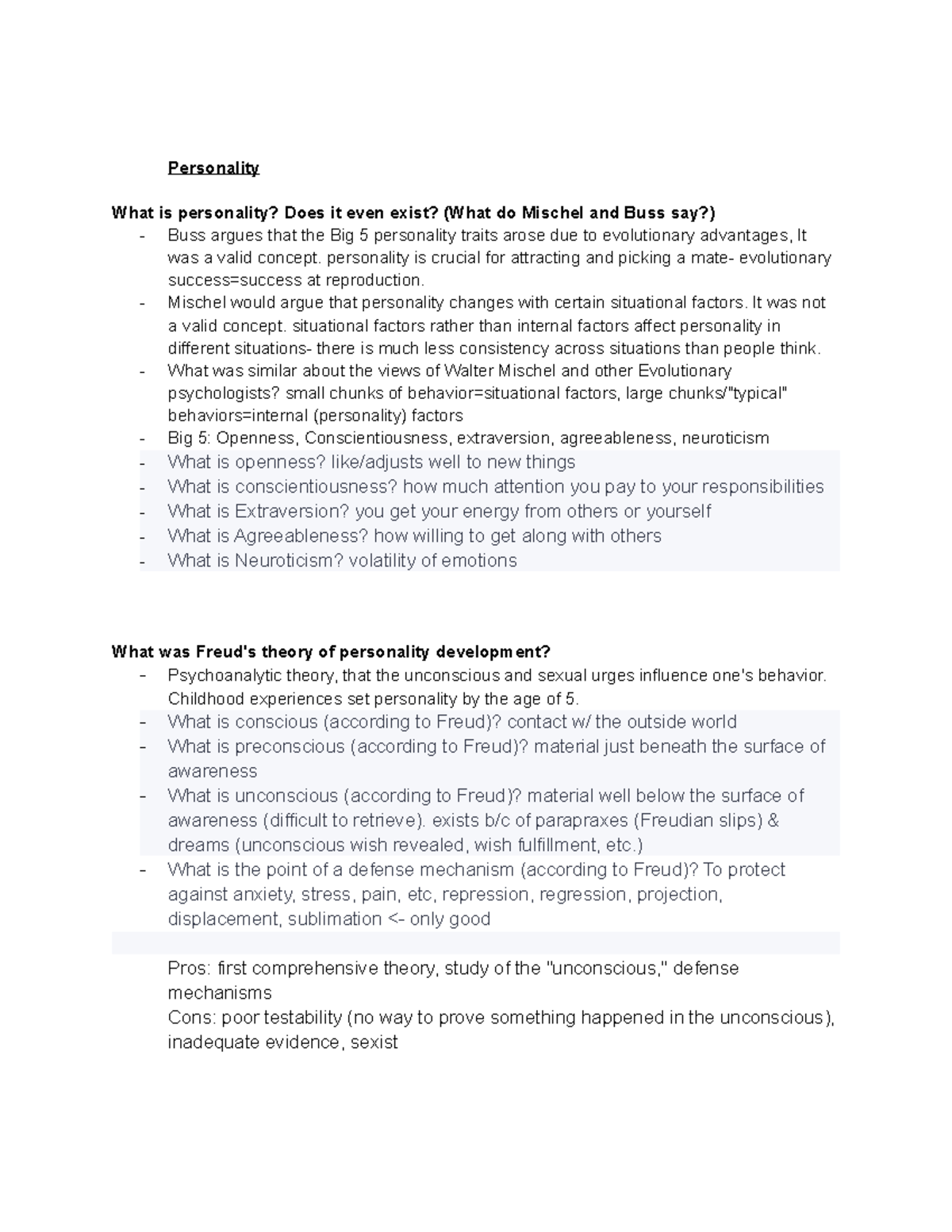 final exam prep notes - Personality What is personality? Does it even ...
