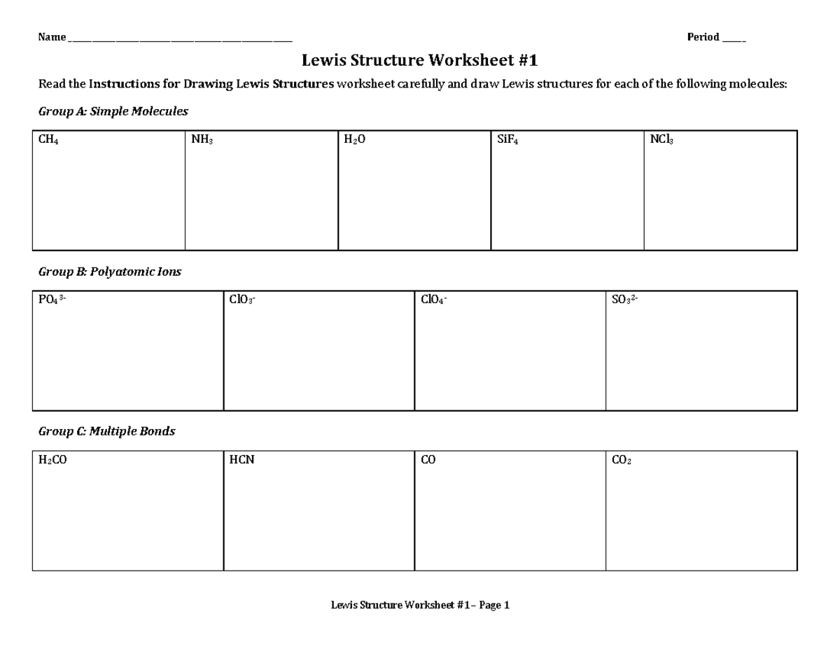 Atom 2 - NIL - Lewis Structure Worksheet #1 – Page 1 Name - Studocu