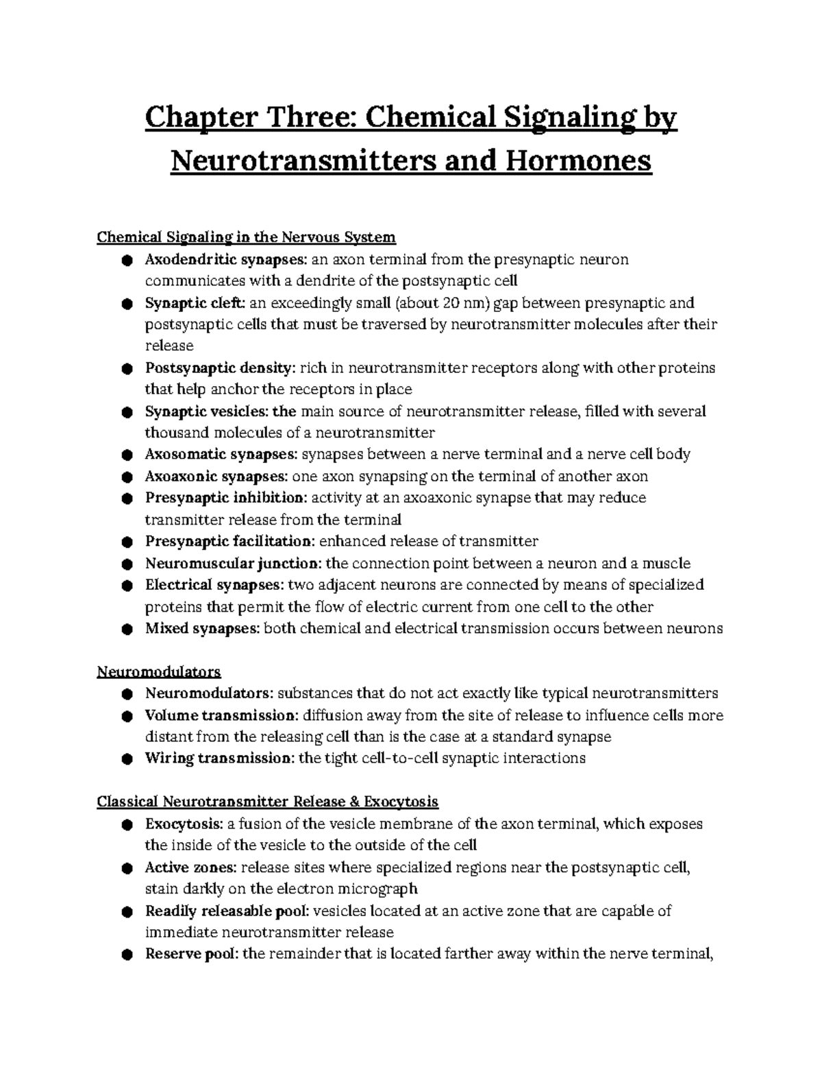 Chapter Three Chemical Signaling by Neurotransmitters and Hormones - Chapter Three: Chemical ...
