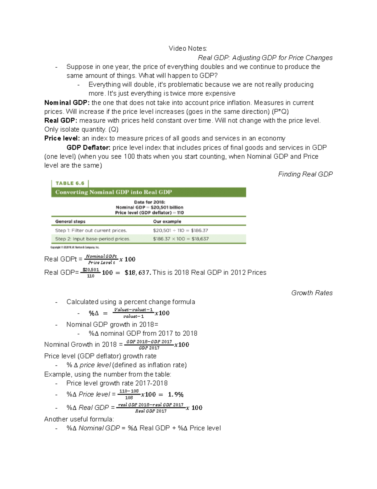 Chapter 6 Part 2 Video Lecture Notes - Video Notes: Real GDP: Adjusting ...