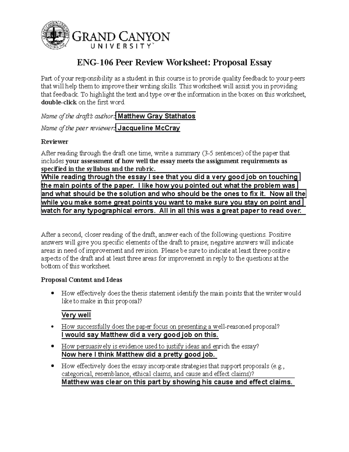 Final worksheet 1 9 20 - ENG-106 Peer Review Worksheet: Proposal Essay ...
