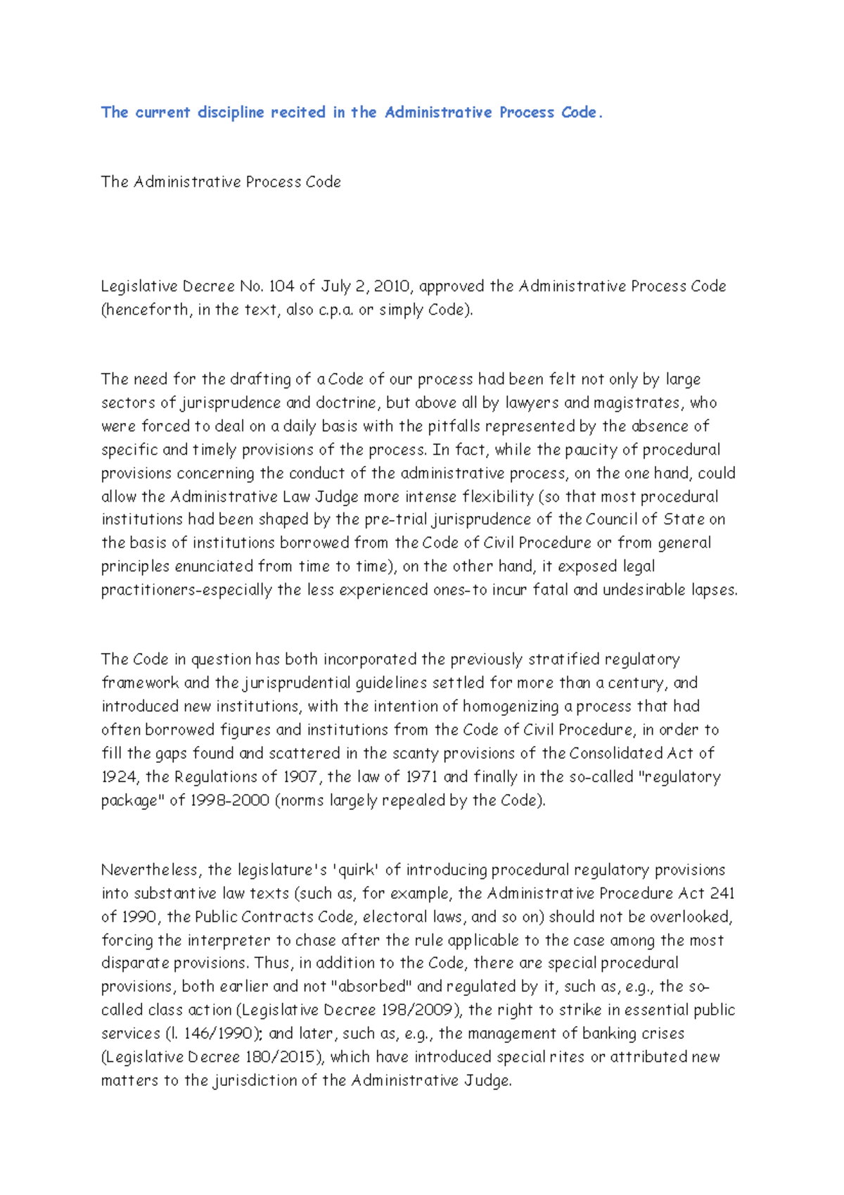 The current discipline recited in the Administrative Process Code 2 ...