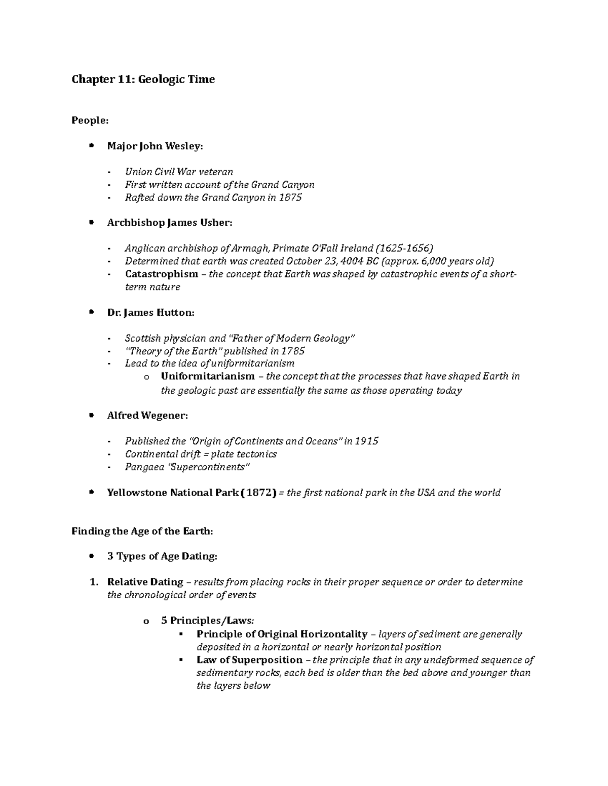 CH 11 Notes - Chapter 11: Geologic Time People: Major John Wesley ...