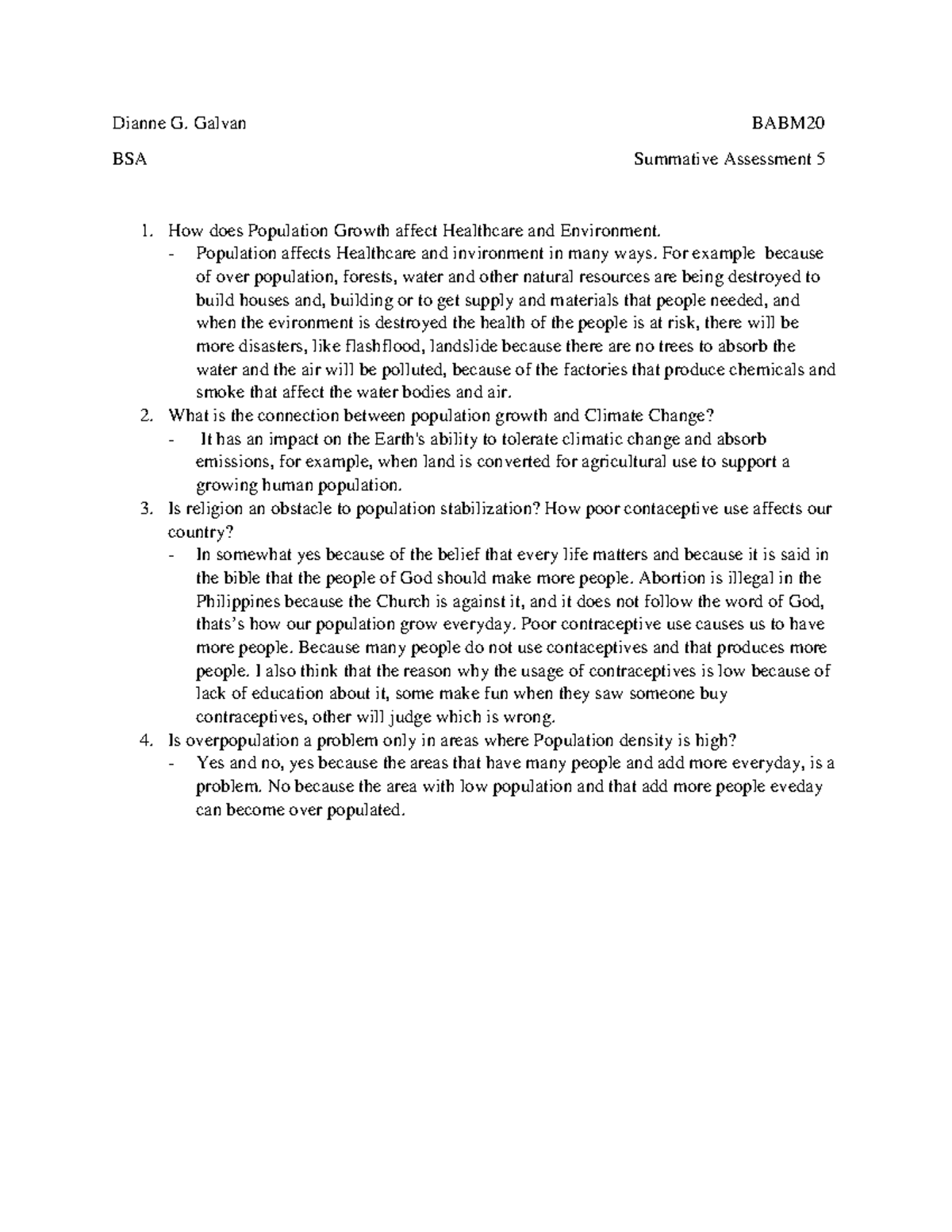 Assessment 5 - Grade: 88 - Dianne G. Galvan BABM BSA Summative ...