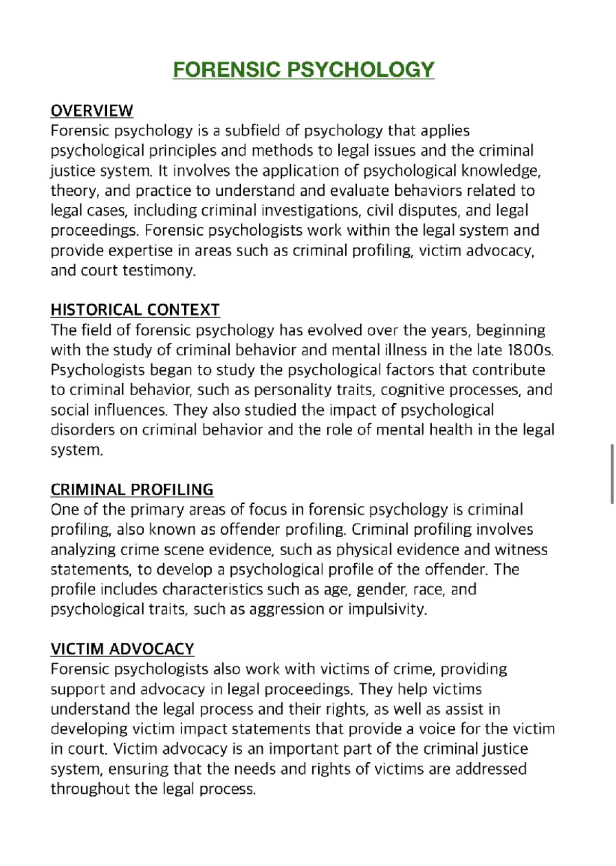 Summary: Forensic Psychology - 8675 - Studocu