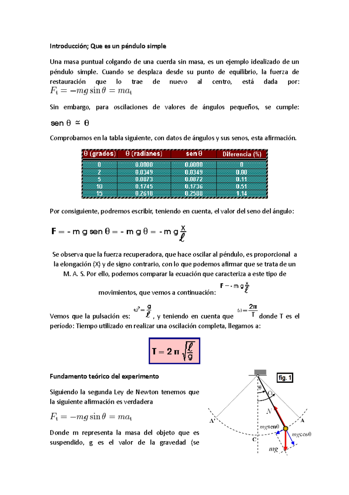 IQ pendulo simple - Introducción; Que es un péndulo simple Una masa ...