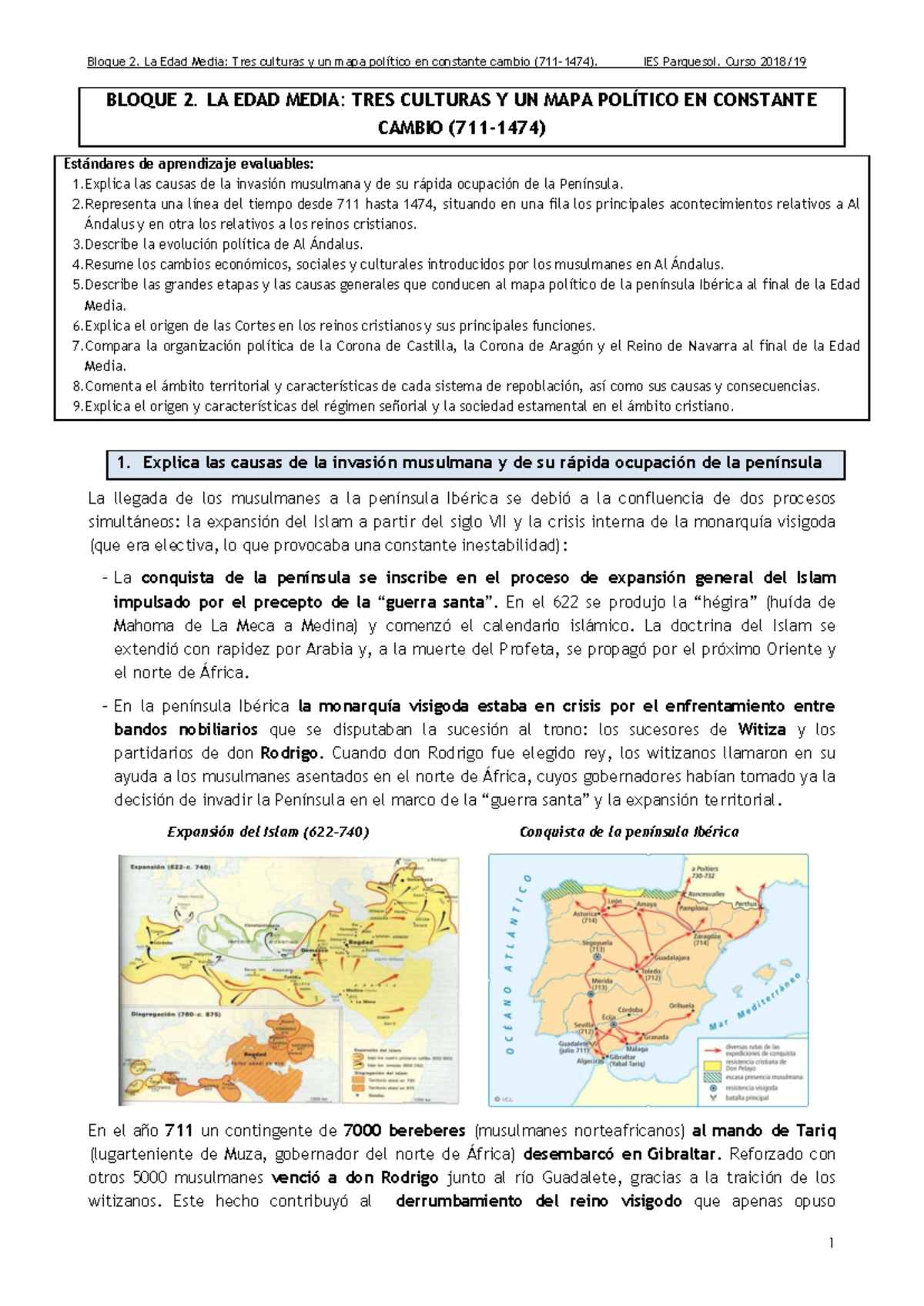 Bloque 2. Estándares - BLOQUE 2. LA EDAD MEDIA: TRES CULTURAS Y UN MAPA POLÍTICO EN CONSTANTE ...