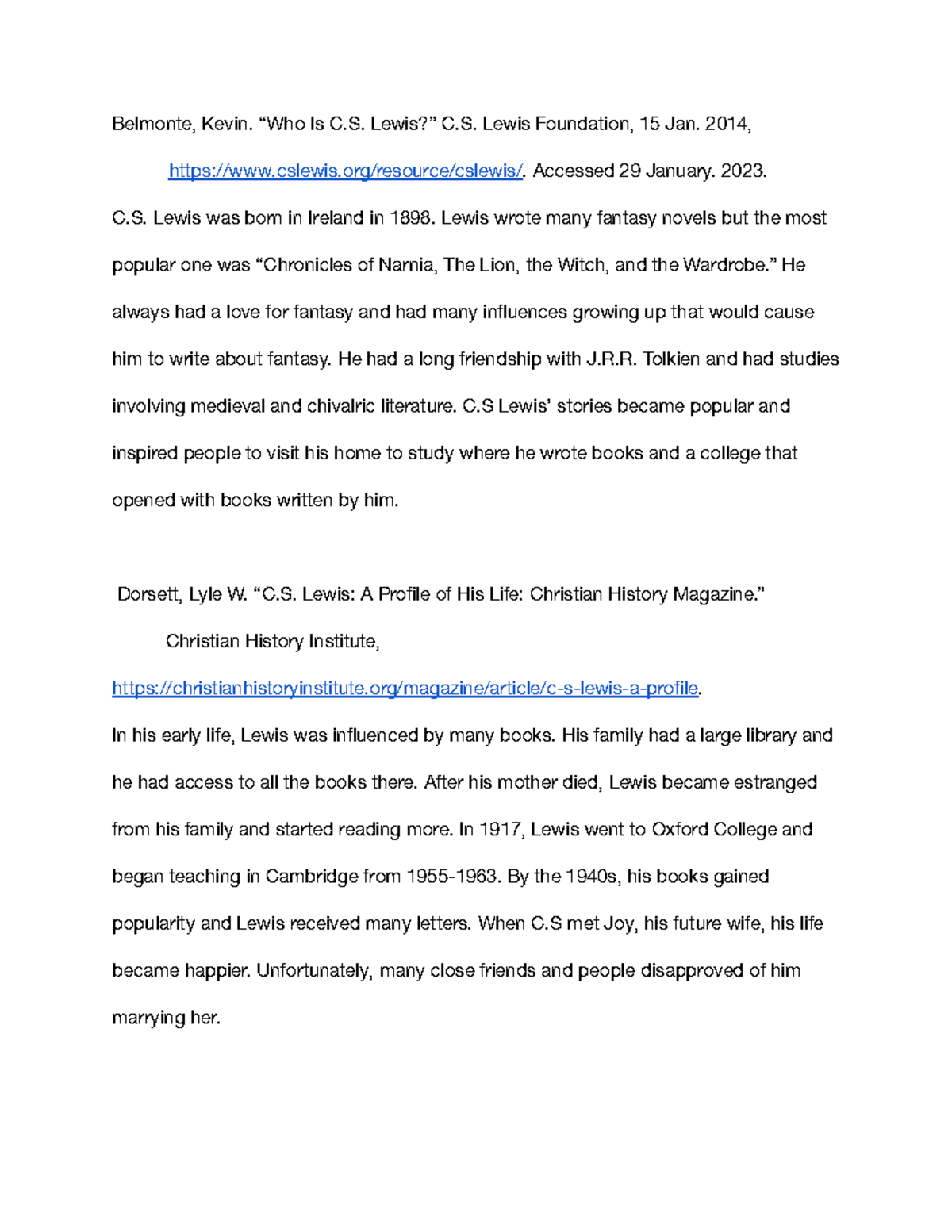 c.s lewis annotated bibliography - Belmonte, Kevin. “Who Is C. Lewis ...