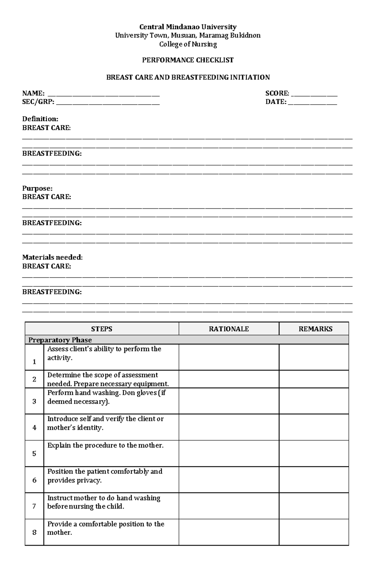 2 BF BC Checklist Final - Good - Central Mindanao University University ...