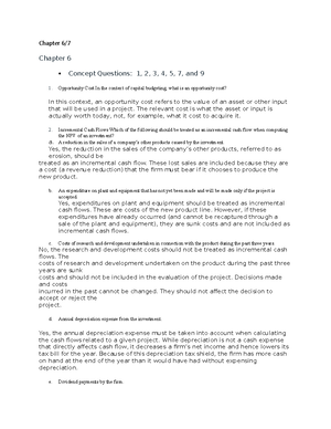 Chapter 10 and 11- finance - Chapter 10 and 11 Suggested Problems Concept Questions: Chapter 10: ...