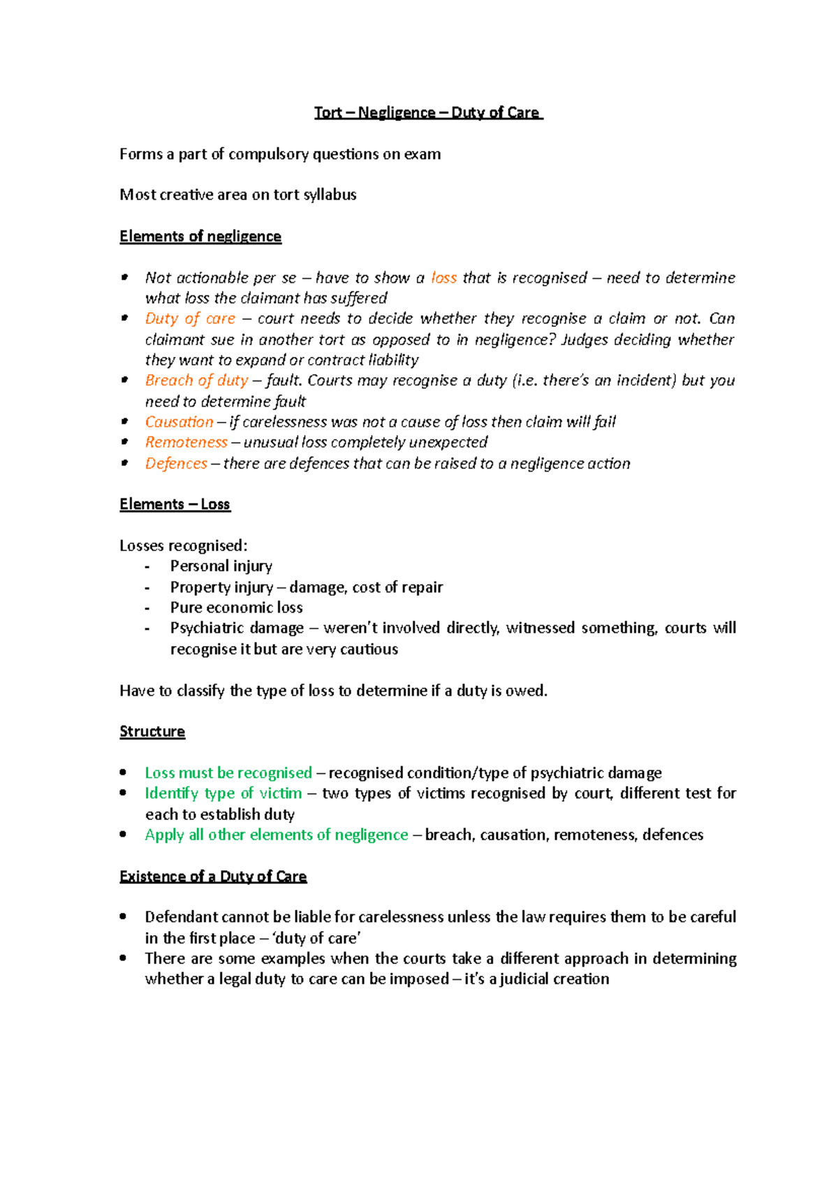 Tort – Negligence – Duty of Care - Tort – Negligence – Duty of Care ...
