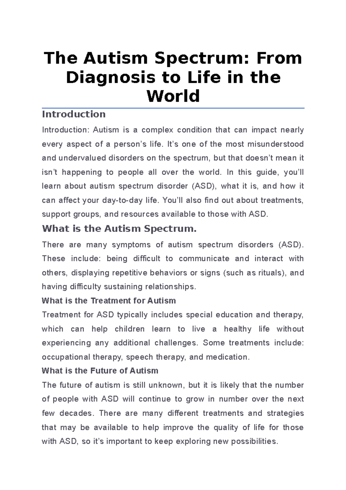 The Autism Spectrum The Autism Spectrum From Diagnosis to Life in the ...