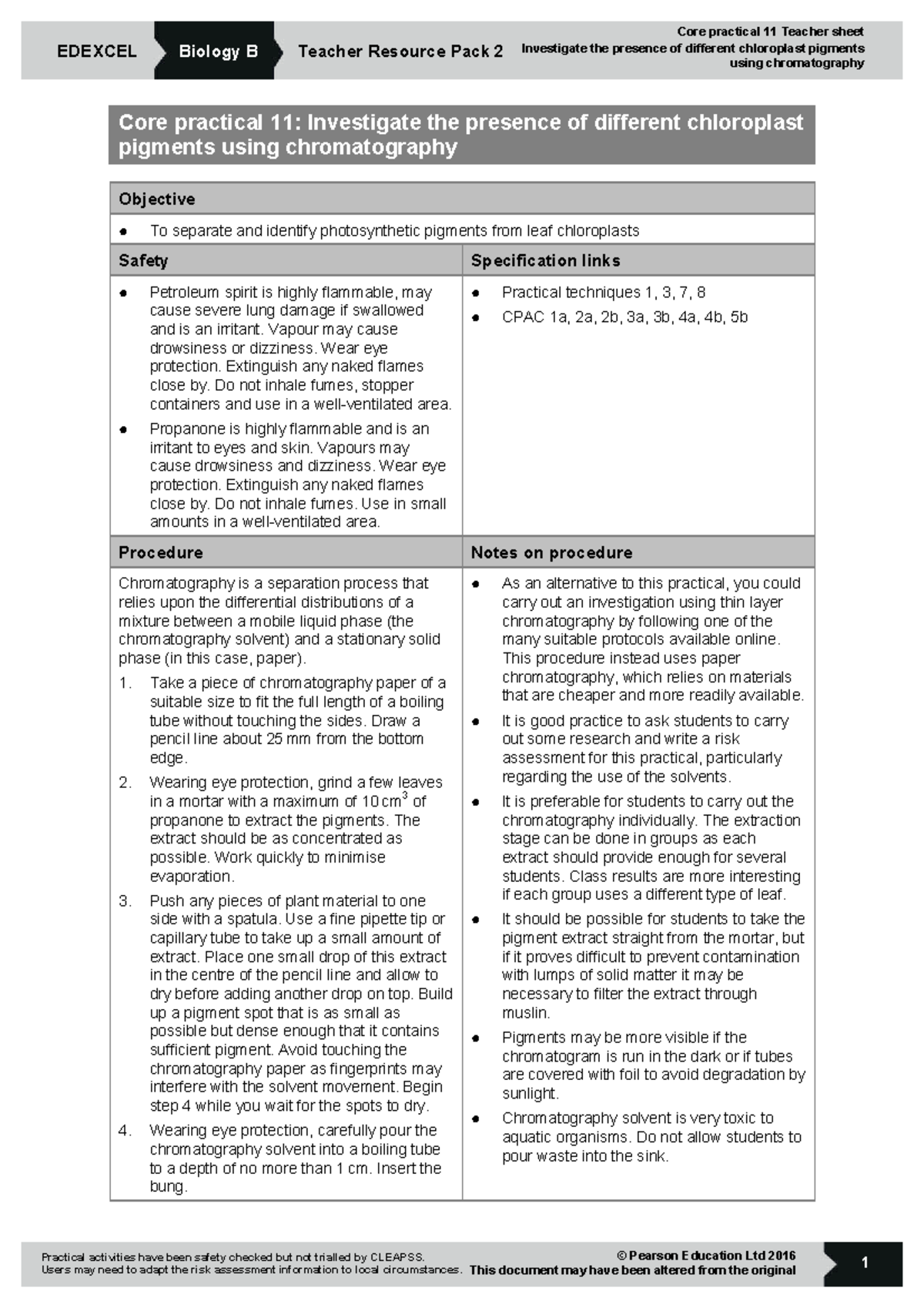 AS and A level Biology B Core Practical 11 Chloroplast Pigments ...