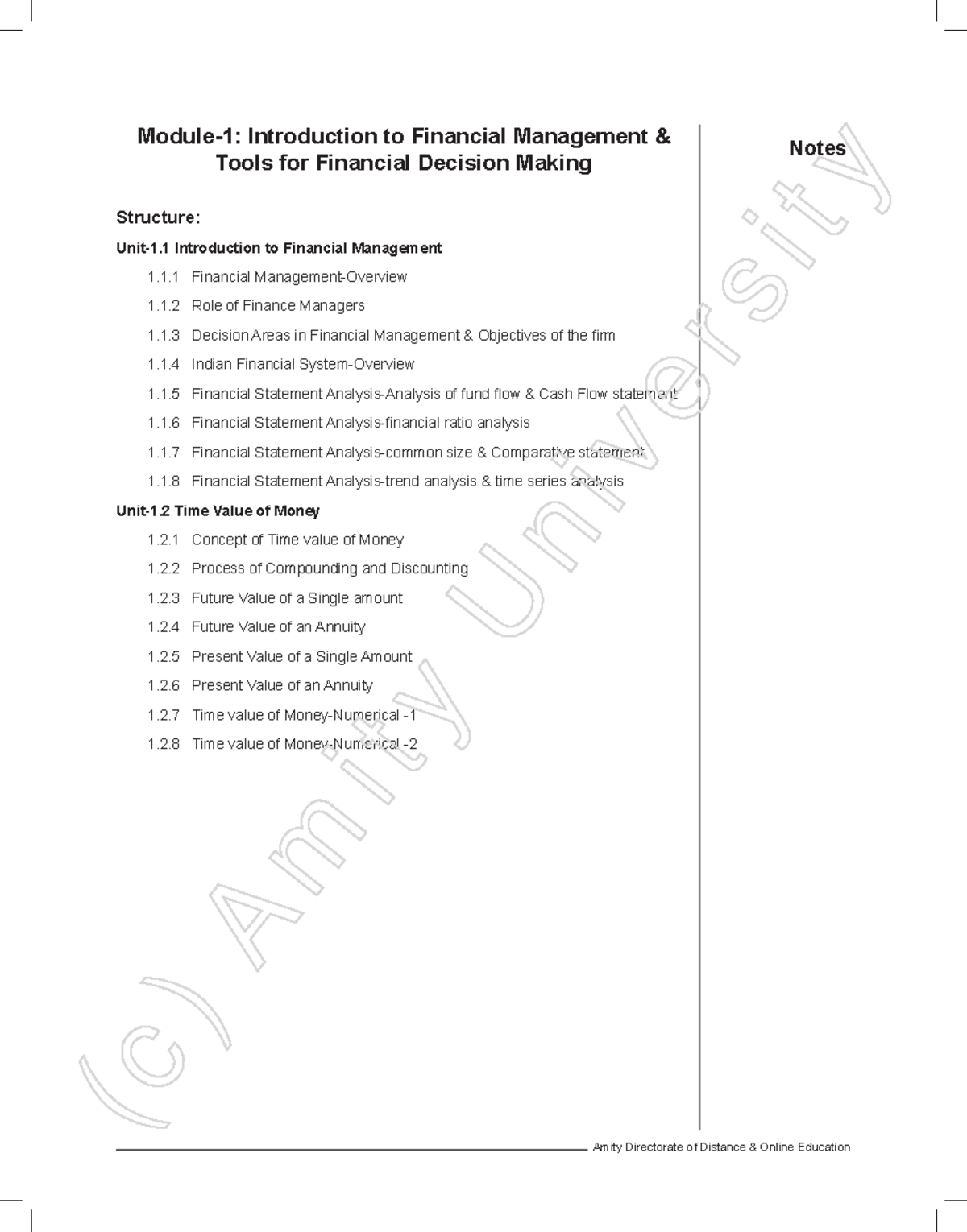 FIBA201 Fundamental of Financial Management - Notes Module-1 ...