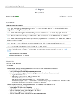4.9.6 Troubleshoot IP Configuration 1 - Passing Score: 8/8 (100%) 4.9 Troubleshoot IP ...