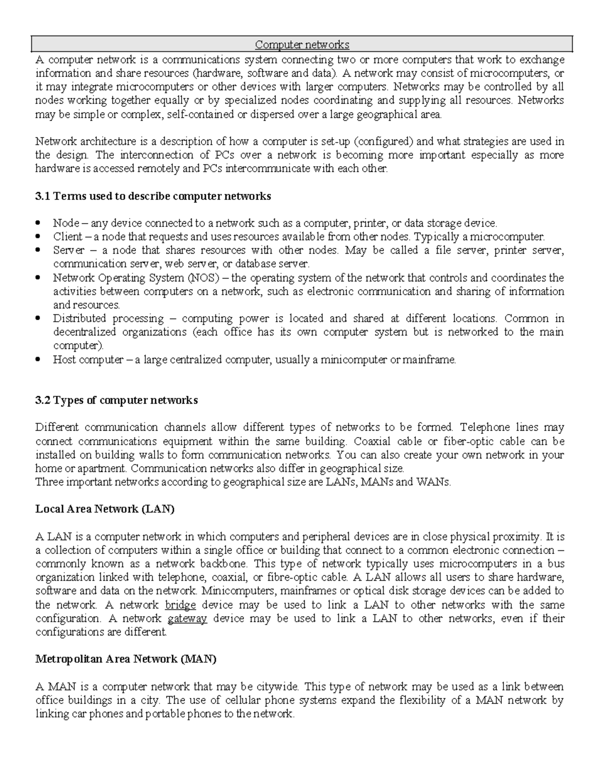 ICT Topic 7. Computer Networks - Computer networks A computer network is a communications system ...