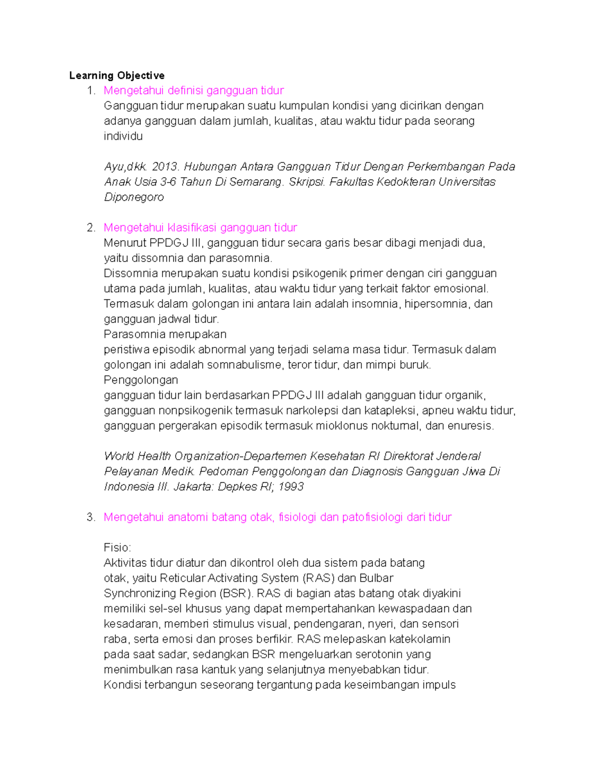 Pembahasan Lengkap Learning Objective Learning Objective 1 Mengetahui Definisi Gangguan Tidur